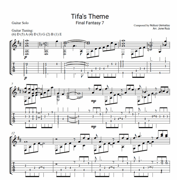 Final Fantasy VII – Tifa’s Theme Guitar Tab - Jone Ruiz Guitar