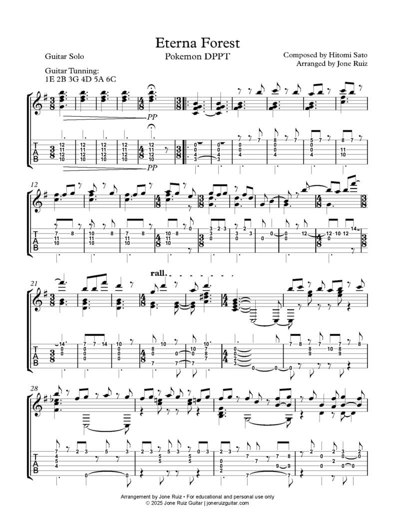 Pokémon – Eterna Forest Guitar Tab - Video Game Guitar Tabs