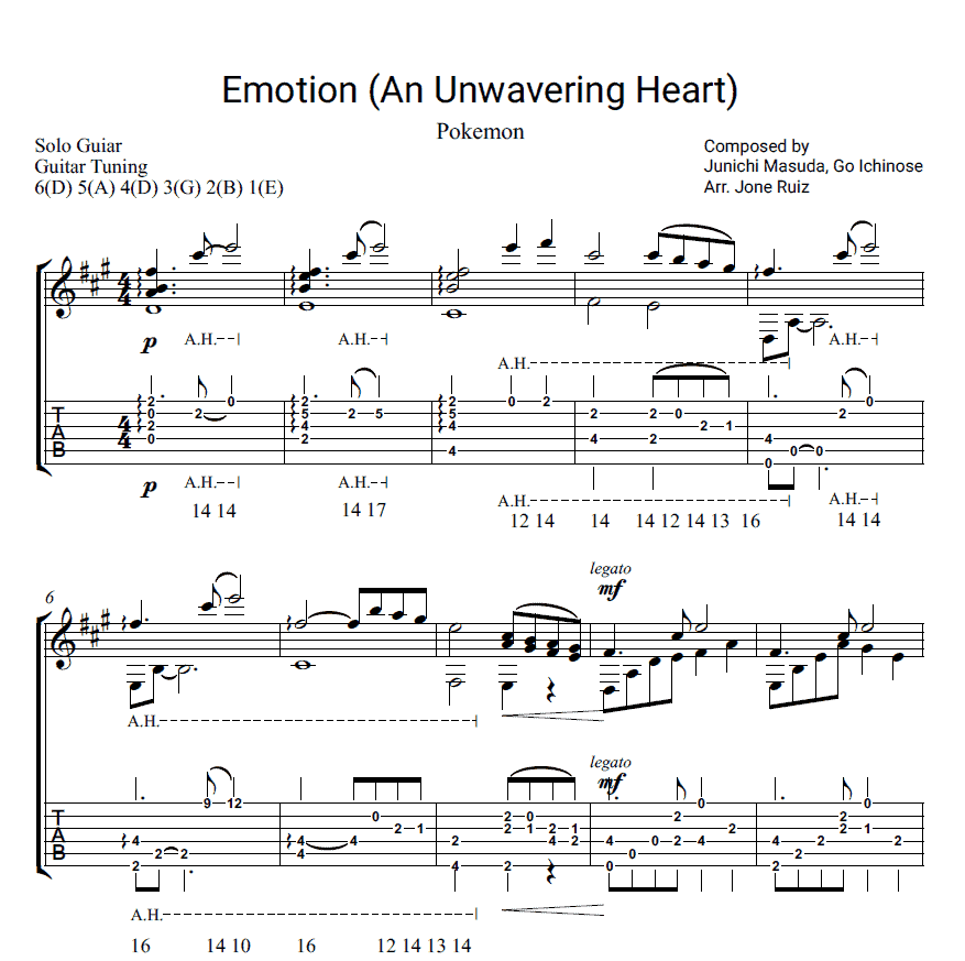 Pokémon – Emotion (An Unwavering Heart) Guitar Tab - Jone Ruiz Guitar
