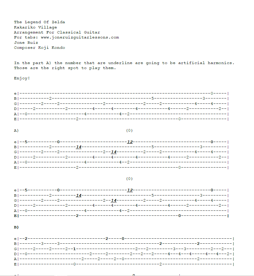 The Legend Of Zelda – Kakariko Village Guitar Tab - Jone Ruiz Guitar