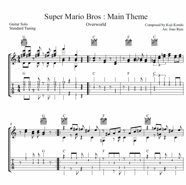 Super Mario Guitar Tabs - Jone Ruiz Guitar