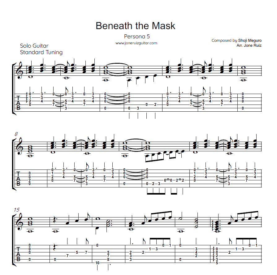 Persona 5 – Beneath The Mask Guitar Tab - Jone Ruiz Guitar