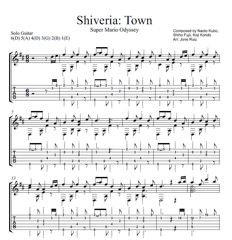 Super Mario Odyssey – Shiveria Town Guitar Tab - Video Game Guitar Tabs