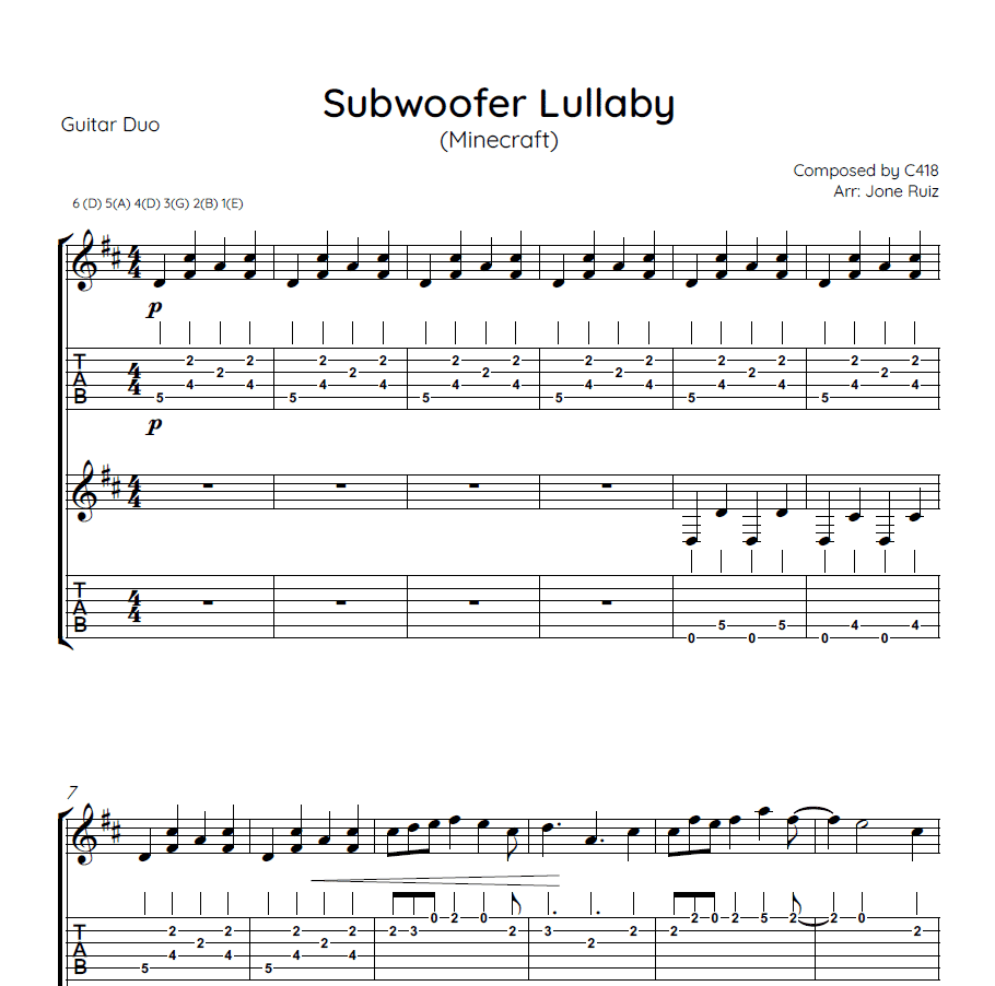 Minecraft – Subwoofer Lullaby Guitar Tab (Duet) - Jone Ruiz Guitar