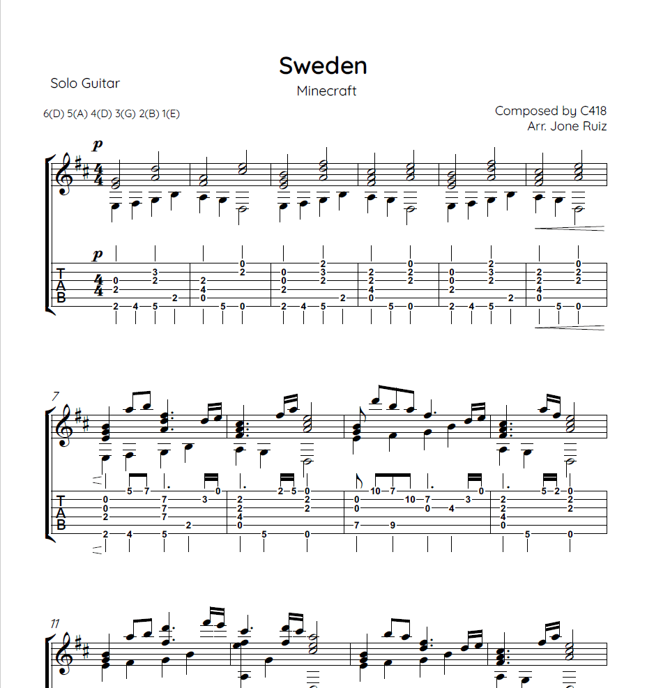 Sweden Minecraft Guitar Tab - Jone Ruiz Guitar